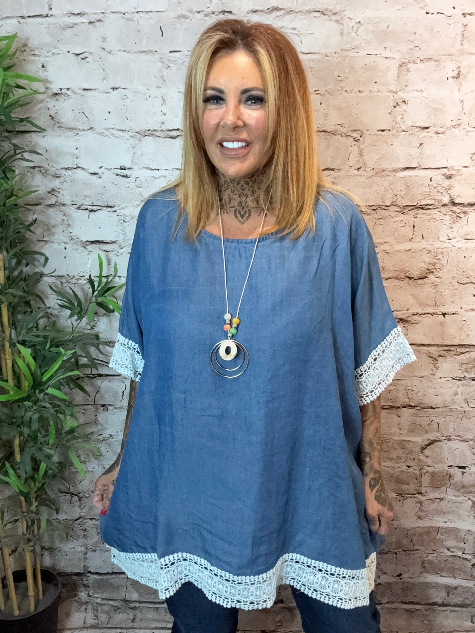 Lumi Crochet Necklace Denim top Best Fits 16 - 26 - LJ's Ladies Boutique